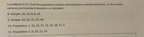 Solved In Problems Find The Population Variance And Chegg