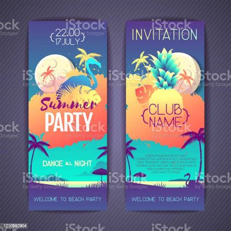 형광 열대 잎 파인애플과 플라밍고 다채로운 여름 디스코 파티 포스터를 설정합니다 초대 디자인 여름 해변 배경 계절에 대한 스톡 벡터 아트 및 기타 이미지 Istock