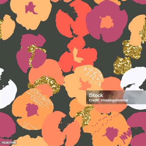 골드 반짝이 꽃 보편적인 자유형 꽃 원활한 패턴을 그림 배경 카드 배너 포스터 표지 초대장 패브릭 헤더 또는 브로셔 용 그래픽 디자인 0명에 대한 스톡 벡터 아트 및 기타