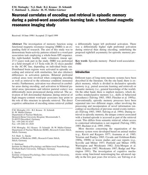 pdf neuronal correlates of encoding and retrieval in episodic memory
