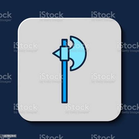 채워진 윤곽선 파란색 배경에 분리된 중세 도끼 아이콘입니다 전투 도끼 사형 집행 도끼 중세 Оружие 벡터 가득 찬에 대한 스톡 벡터 아트 및 기타 이미지 Istock