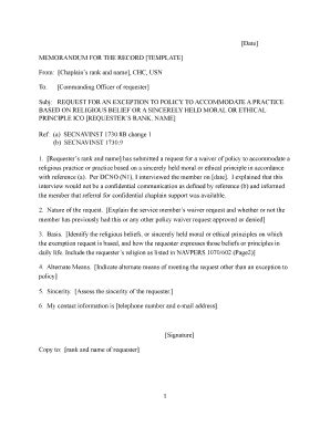 Fillable Online MEMORANDUM FOR THE RECORD TEMPLATE Fax Email Print PdfFiller