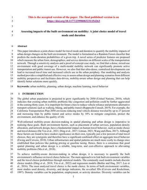 Pdf Assessing Impacts Of The Built Environment On Mobility A Joint Choice Model Of Travel