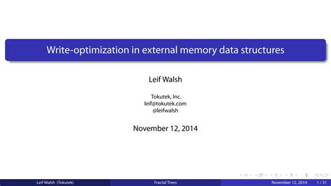 Write Optimization In External Memory Data Structures Ppt