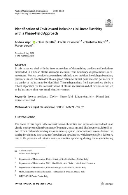 pdf identification of cavities and inclusions in linear elasticity