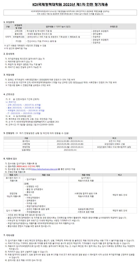 Kdi국제정책대학원 2023년 제1차 인턴 정기채용 공모전 대외활동 링커리어
