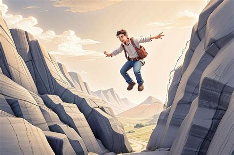 Premium AI Image Man Jump Through Gaps Between Hills