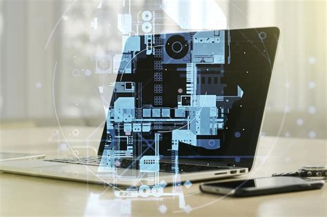 Premium Photo Double Exposure Of Creative Human Head Microcircuit With Computer On Background