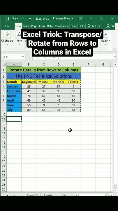 Excel Trick Transpose Rotate From Rows To Columns In Excel Youtube