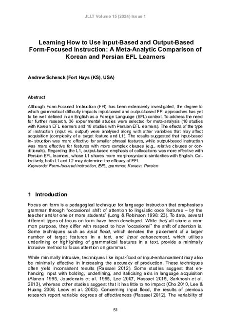 Pdf Learning How To Use Input Based And Output Based Form Focused Instruction A Meta Analytic