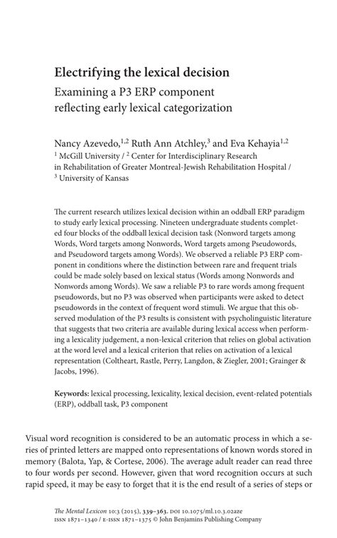 pdf electrifying the lexical decision examining a p3 erp component
