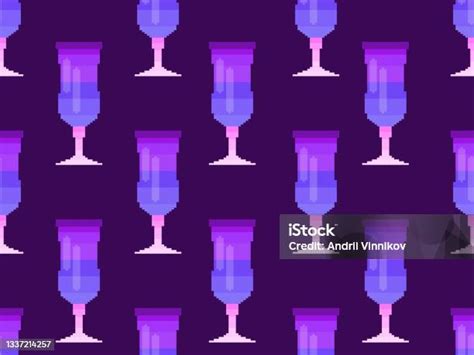 칵테일 유리 매끄러운 패턴 마티니 유리 픽셀 아트 90 년대 비디오 게임의 스타일에 8 비트 그래픽 인쇄 포장 및 광고를 위한 디자인 벡터 일러스트레이션 1980 1989