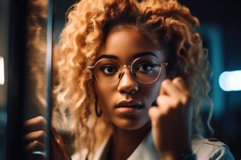 Premium Ai Image Shot Of A Young Woman Putting On Her Spectacles At