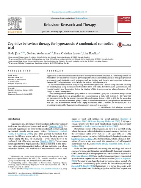 Pdf Cognitive Behaviour Therapy For Hyperacusis A Randomized Controlled Trial