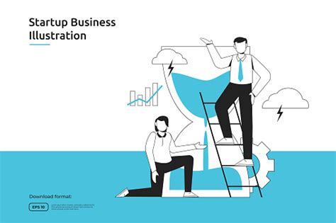 시간 관리 및 비즈니스 마감일 일정 개념으로 사업가 및 모래 시계 일러스트 스타트업 런칭 및 투자 벤처 팀워크 은유 디자인 웹 랜딩 페이지 또는 모바일 개념에 대한 스톡