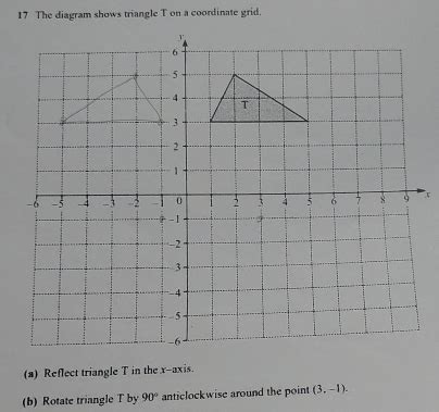 Solved The Diagram Shows Triangle T On A Coordinate Grid A Reflect Triangle T In The X
