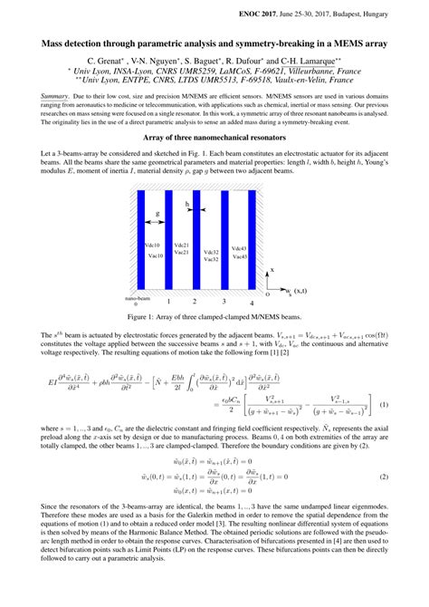 Pdf Mass Detection Through Parametric Analysis And Symmetry Breaking In A Mems Array