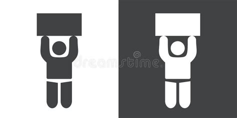 Man Protests With A Poster Icon Flat Set In Black And White Color Stock