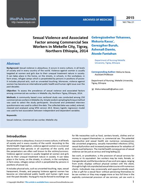 Sexual Violence And Associated Factor Among Commercial Sex Workers In