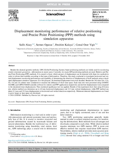 Pdf Displacement Monitoring Performance Of Relative Positioning And Precise Point Positioning