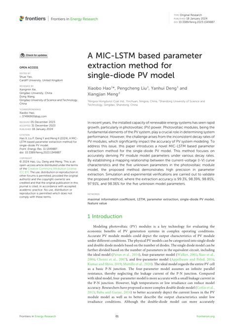 Pdf A Mic Lstm Based Parameter Extraction Method For Single Diode Pv Model