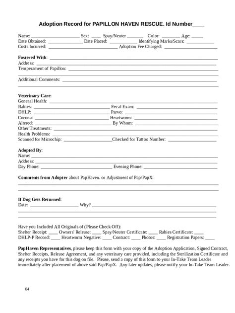 Adoption Record For Crest Care Identification Number Admin Paphaven Doc Template Pdffiller