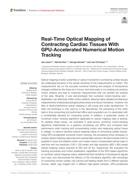 Pdf Real Time Optical Mapping Of Contracting Cardiac Tissues With Gpu