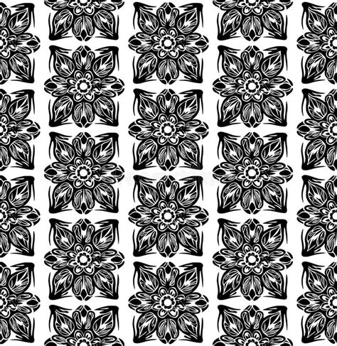 Seamless Vector Line Art Pattern Made Of Flowers Black And White Stock Vector Illustration Of