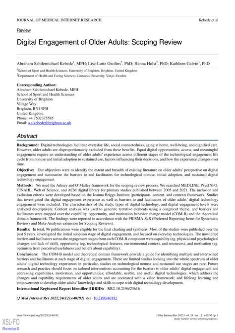 Pdf Digital Engagement Of Older Adults Scoping Review