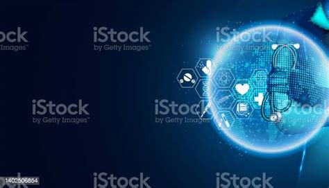 추상 건강 의료 과학 건강 관리 아이콘 및 세계 디지털 기술 의사 개념 현대 혁신 치료 하이테크 미래 블루 배경에 의학 간호사에 대한 스톡 벡터 아트 및 기타 이미지