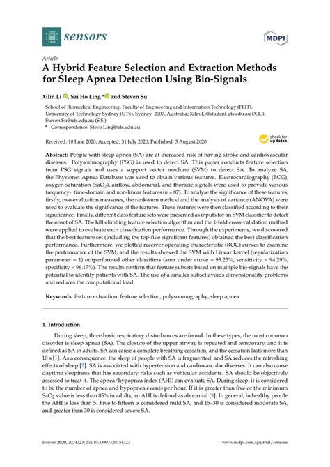 pdf a hybrid feature selection and extraction methods for sleep apnea