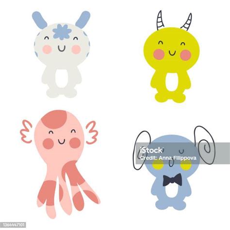 손으로 그린 귀여운 괴물 할로윈 컬렉션 티셔츠 직물 및 인쇄에 적합합니다 장식과 디자인을위한 만화 스타일의 벡터 일러스트레이션