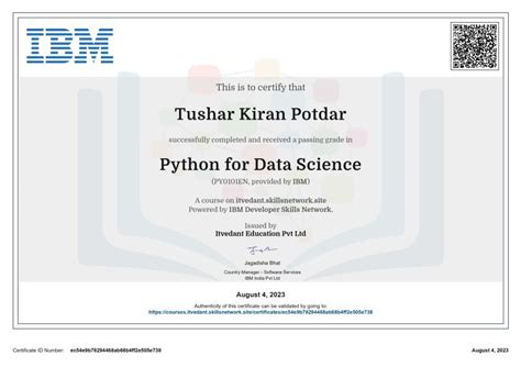 🚀 Completed Python For Data Science Certification By Ibm 🚀 Tushar