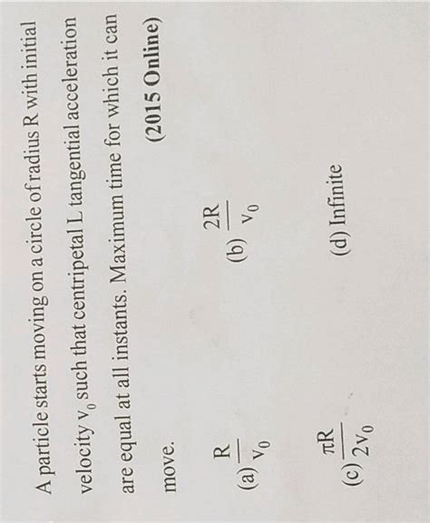 A Particle Starts Moving On A Circle Of Radius R With Initial Velocity V