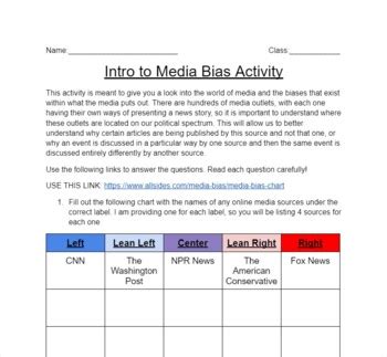 Intro To Media Bias Activity By Christopher Larimer TPT