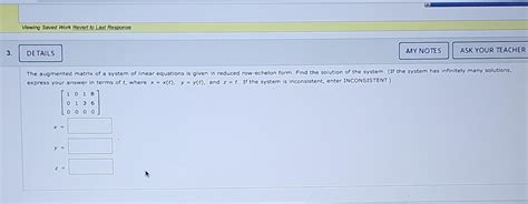 Solved The Augmented Matrix Of A System Of Linear Equations Chegg