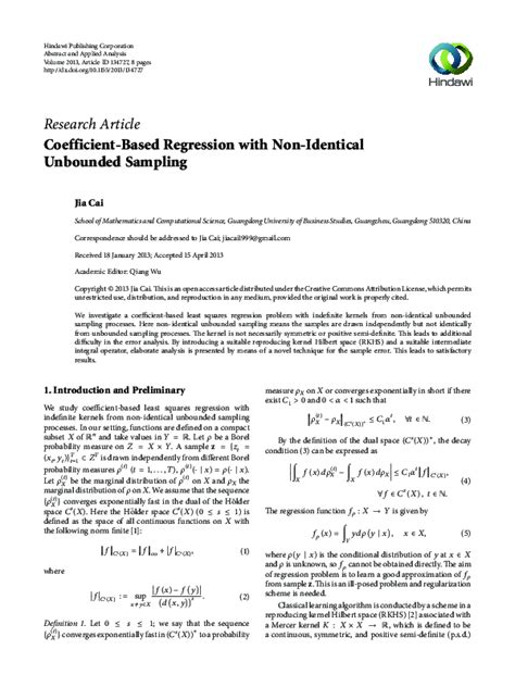 pdf coefficient based regression with non identical unbounded sampling