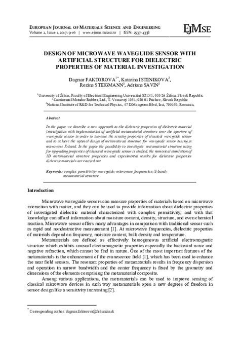 Pdf Design Of Microwave Waveguide Sensor With Artificial Structure