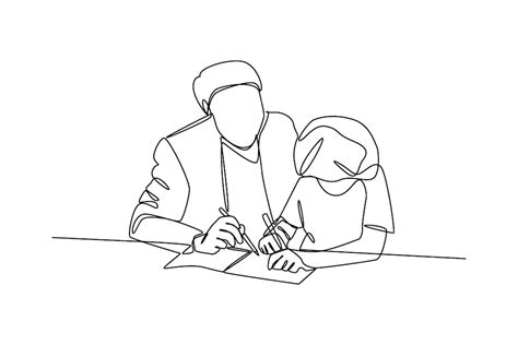 교사의 간단한 연속 선 그리기는 수업 시간에 학생을 가르치고 있습니다 교육 미니멀리스트 개념 간단한 선 벡터 그림 프리미엄 벡터