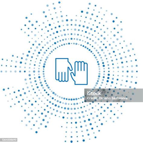 흰색 배경에 격리 된 파란색 라인 고무 장갑 아이콘 라텍스 손 보호 표지판 집안일 청소 장비 기호 추상 원 임의점 벡터 가사 집안일에 대한 스톡 벡터 아트 및 기타 이미지
