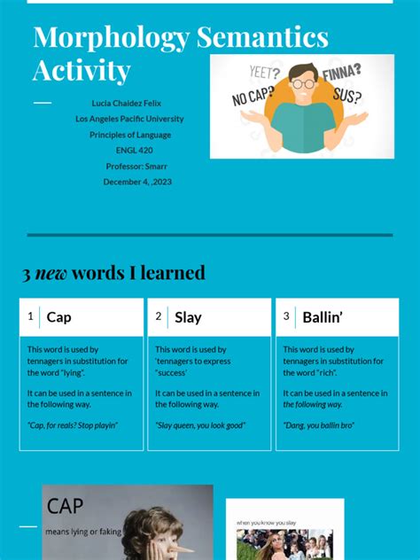 Morphology Semantics Activity 1 Pdf Adolescence Slang