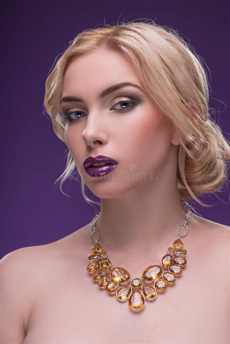 Wonderful Blonde Wearing Jewelry Stock Photo Image Of Fingering Face