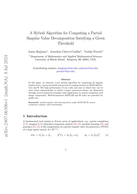 Pdf A Hybrid Algorithm For Computing A Partial Singular Value Decomposition Satisfying A Given