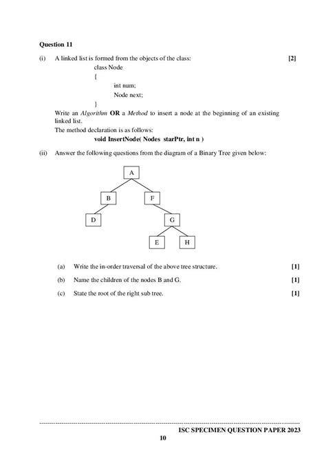 isc computer science specimen paper 2023 pdf cisce class 12 computer science sample paper