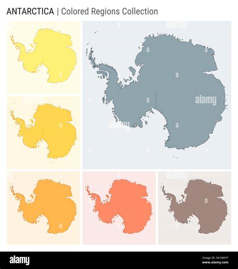 Antarctica Map Collection Country Shape With Colored Regions Blue Grey Yellow Amber Orange