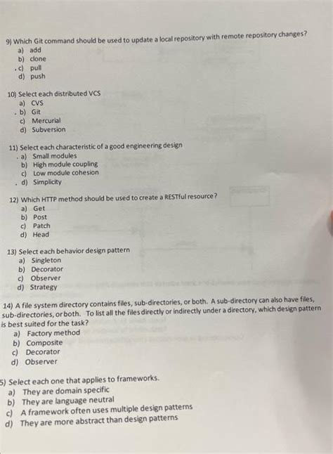 Solved 9 Which Git Command Should Be Used To Update A Local