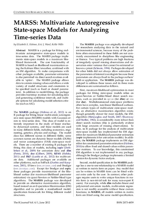 pdf marss multivariate autoregressive state space models for