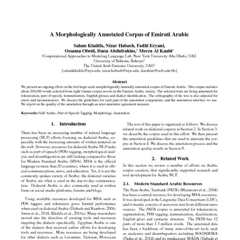 A Morphologically Annotated Corpus Of Emirati Arabic Acl Anthology