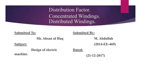Distribution Factor Concentrated Windings Distributed Windings Pptx