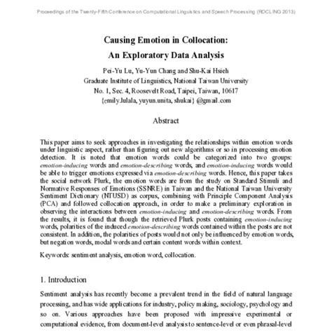 Causing Emotion In Collocationan Exploratory Data Analysis Acl Anthology